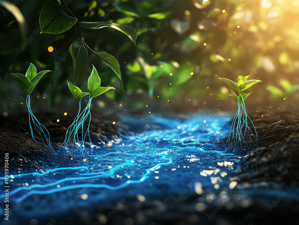 A realistic depiction of the water cycle powered by transpiration ...