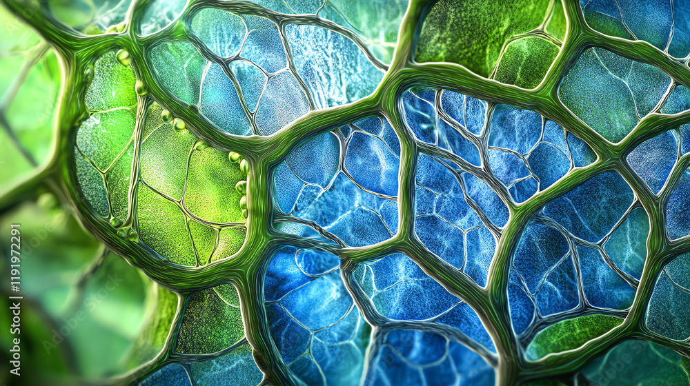 Glowing stomata releasing oxygen and water vapor, dynamic molecular ...