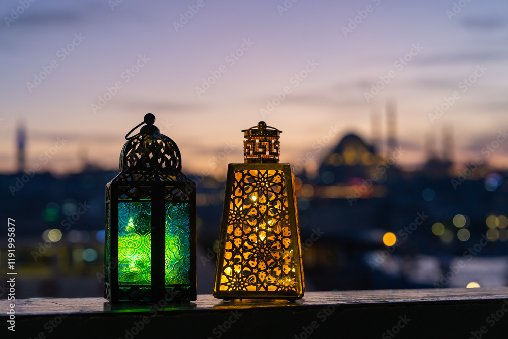 The photo of the Colorful Ramadan Lanterns in front of the Süleymaniye ...