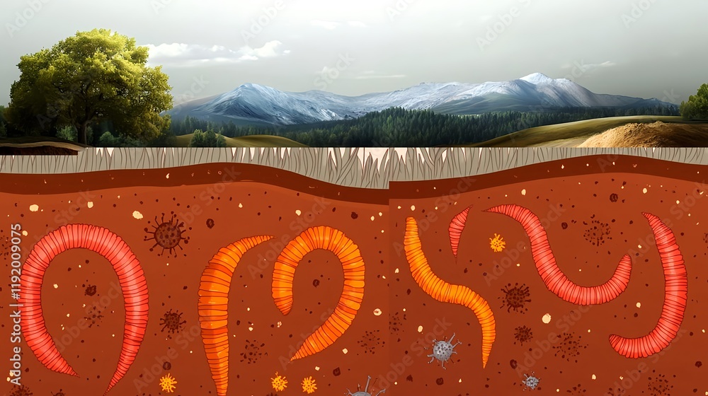 earthworms & microbes in soil cross section - microscopy Stock ...