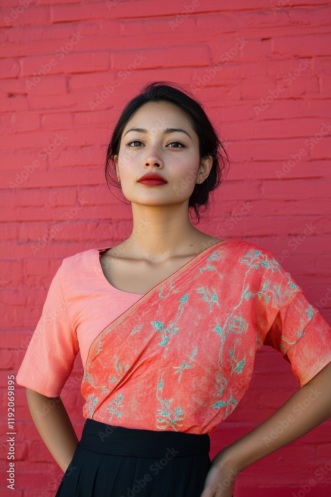 Empowering Portrait of a Young Nepali Woman in Traditional Sari for Nari Dibas, Womens Day, and ...