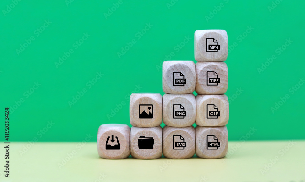 Tag wood with icons of 6 types of image files namely JPEG, PNG, GIF ...