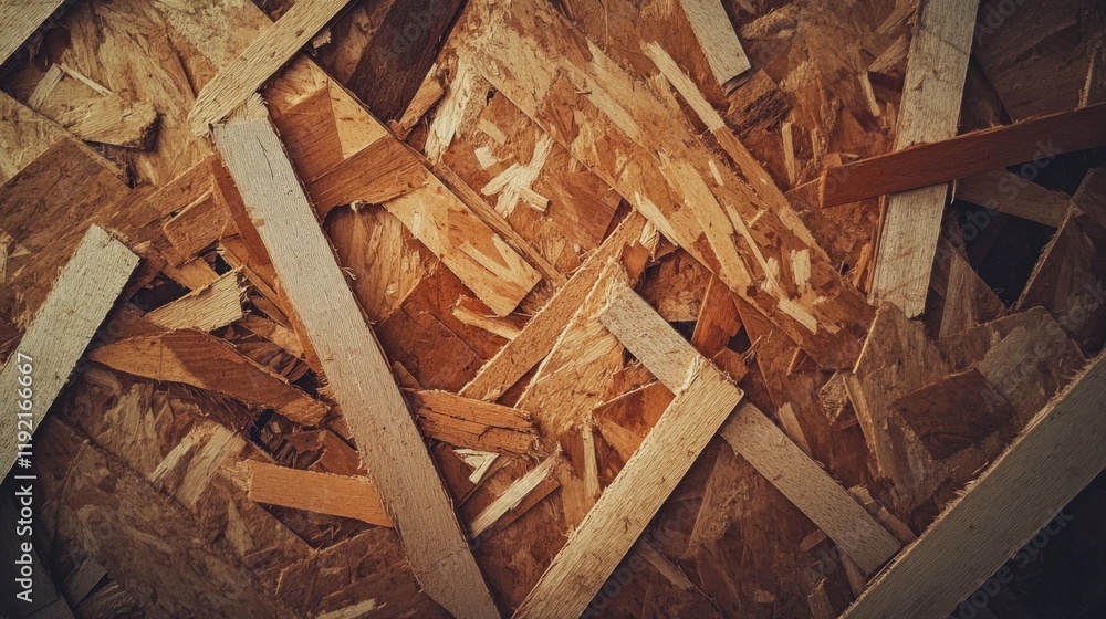A detailed view of OSB board texture, highlighting the natural ...