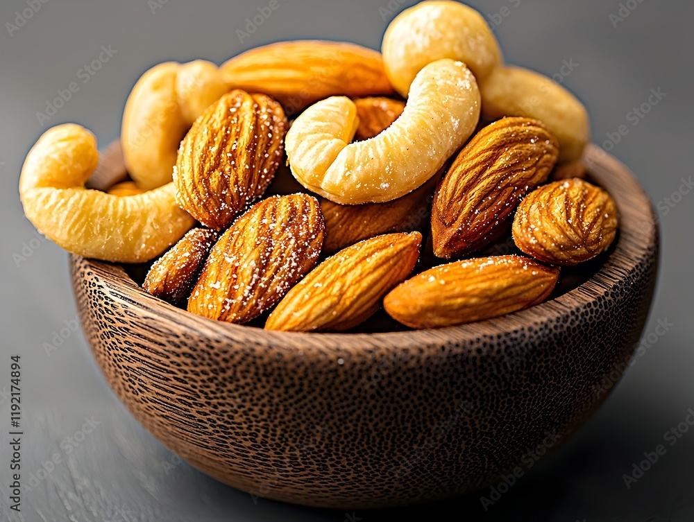 Spice Dusted Roasted Mixed Nuts in Wooden Bowl a Crunchy and Flavor ...
