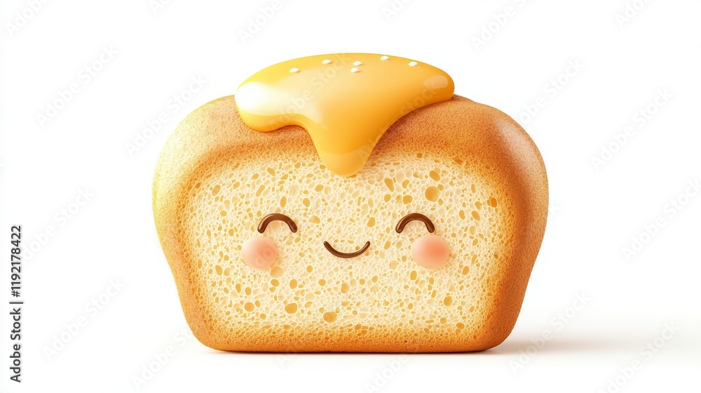 Cute cartoon bread character with smiling face and butter topping ...