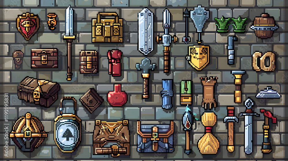 Pixel Art Game Assets Medieval Weapons Items Equipment Stock ...