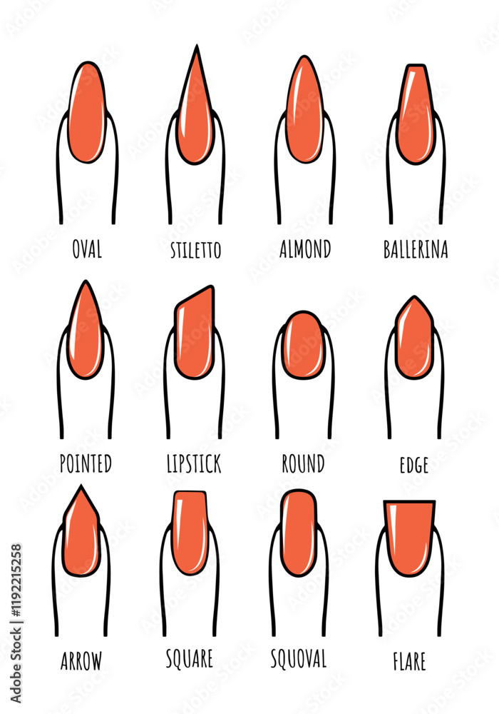 Vector de Stock types of nails manicure vector sketch. collection of ...