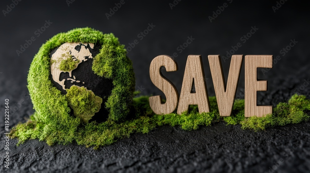 Stock-Illustration „Eco-friendly earth model crafted from moss beside ...