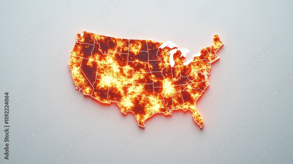 USA Fire Map Aerial View - Fiery map of the United States, symbolizing ...