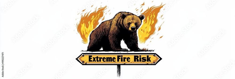 Grizzly and Flames Extreme Fire Risk Sign - Wildfire warning sign ...