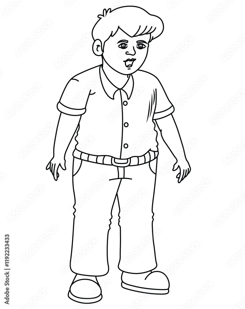 Cute cartoon hand drawn vector standing boy coloring page. Stock Vector ...