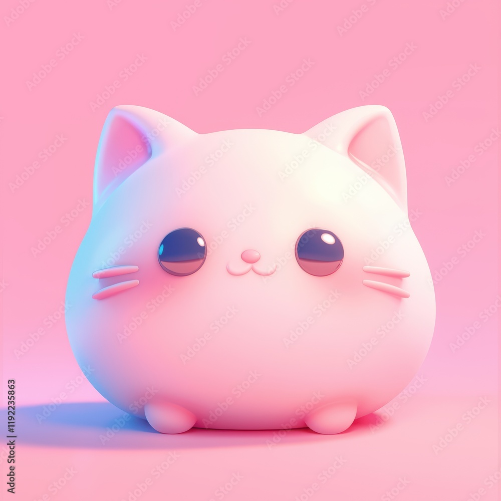 Adorable Chubby Pink Cat 3D Render Kawaii Cartoon Character Design for ...