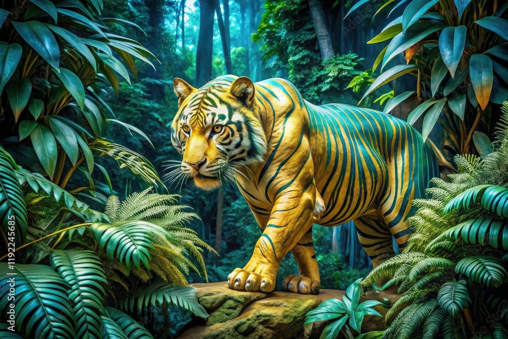 Double exposure wallpaper: a majestic gold and turquoise tiger emerges ...