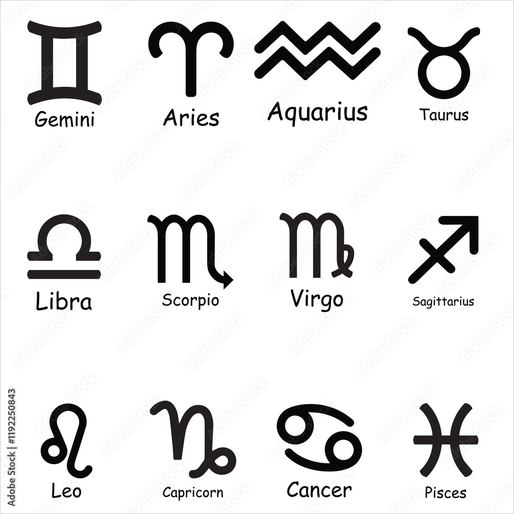 Collection of Zodiac signs silhouette vector, mythology zodiac clipart ...
