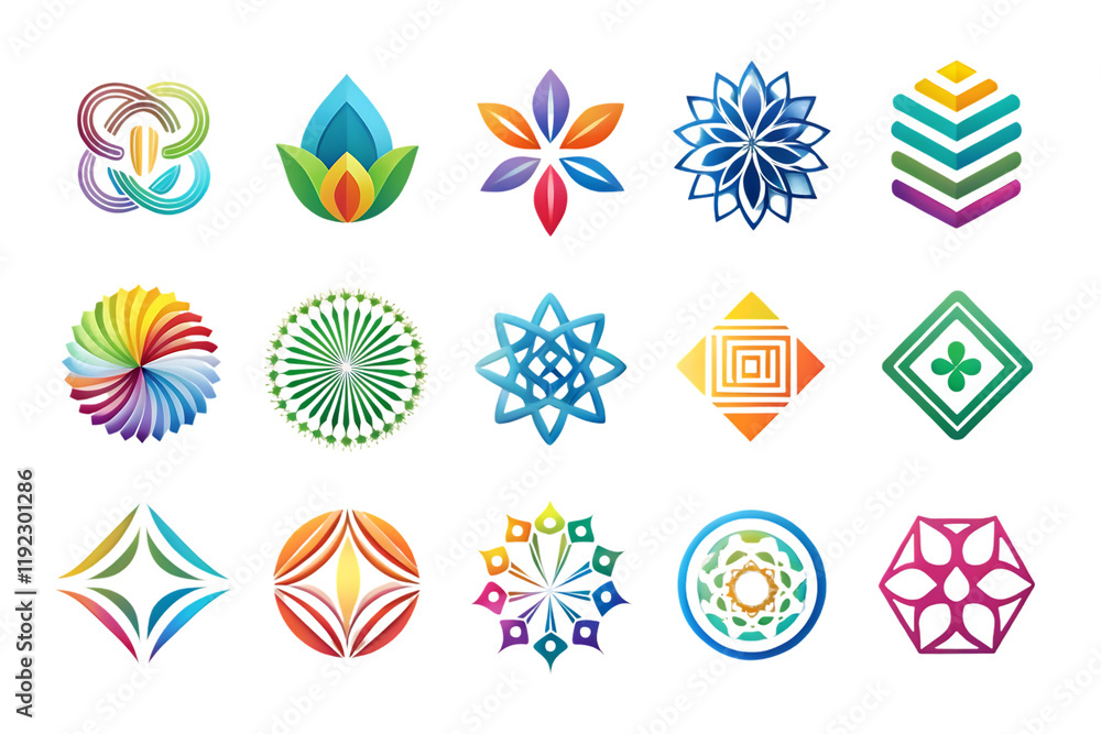 Collection of colorful and unique symbols. Isolated, on transparent ...