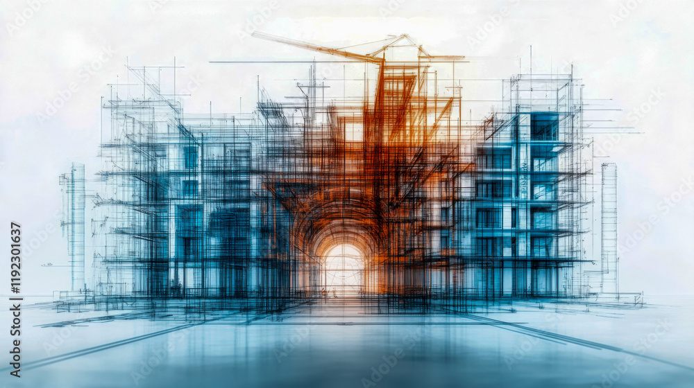 Architectural design blueprint of a modern building construction with ...