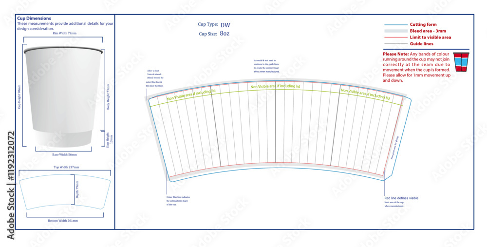 Double Wall Cup 8oz Dieline Full Details, Guideline & Layout Stock ...