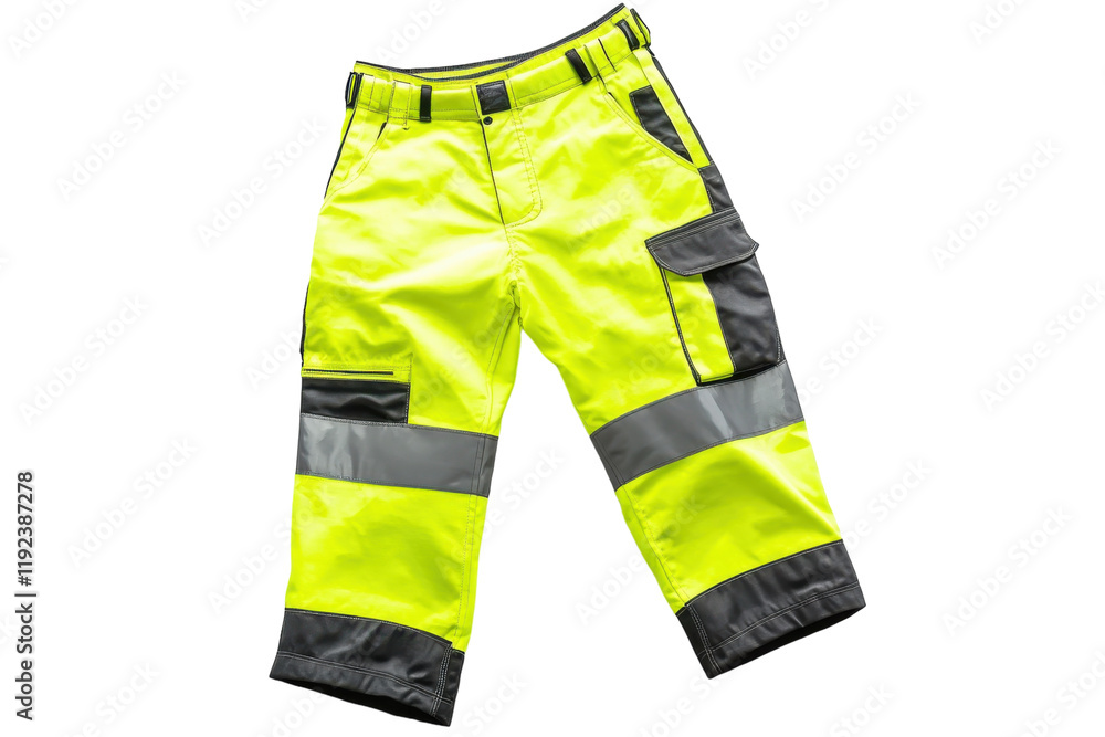 Bright yellow safety work pants designed for visibility and protection ...