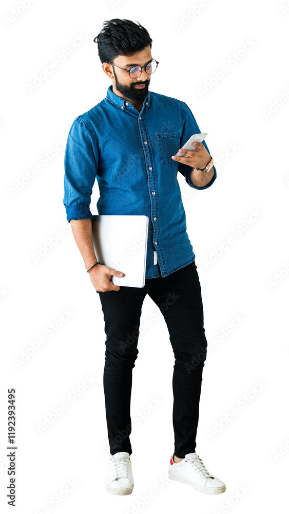 Office worker using phone png sticker, transparent background Stock ...