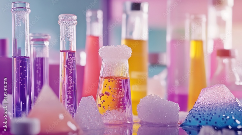 Crystallization evaporation processes shown a colorful laboratory ...