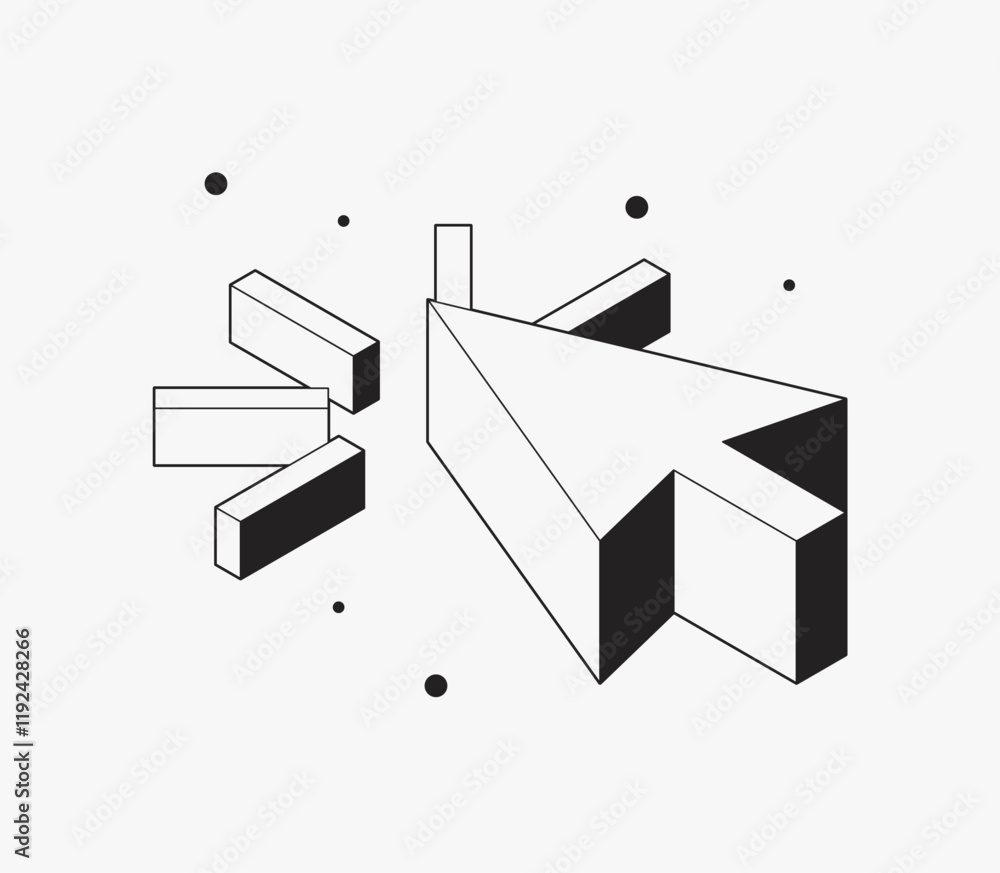Clean vector modern set of arrow cursors symbol icons. Isometric, perspective style vector icons ...