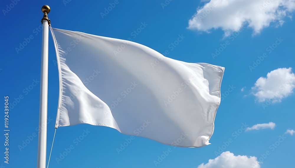 White flag waving in the wind on a pole.flag, freedom, wind, pole, sky ...