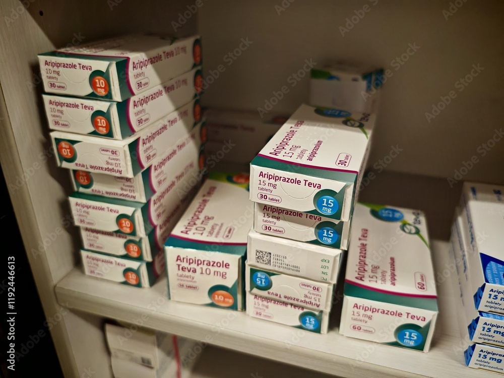 Prague, Czech Republic -January 8 2025: ARIPIPRAZOLE TEVA tablets with ...