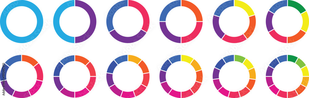 Circle division infographic icon set. Pie chart divided 4,5,6 equal ...