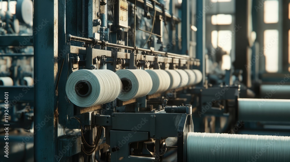 "Automated Textile Factory: Spinning Yarn Mills with White Thread ...