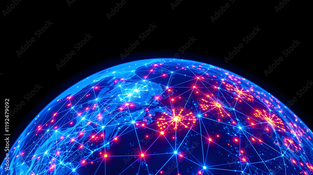 3D Render. Global Network Earth The Blueprint of a Digitally Connected ...