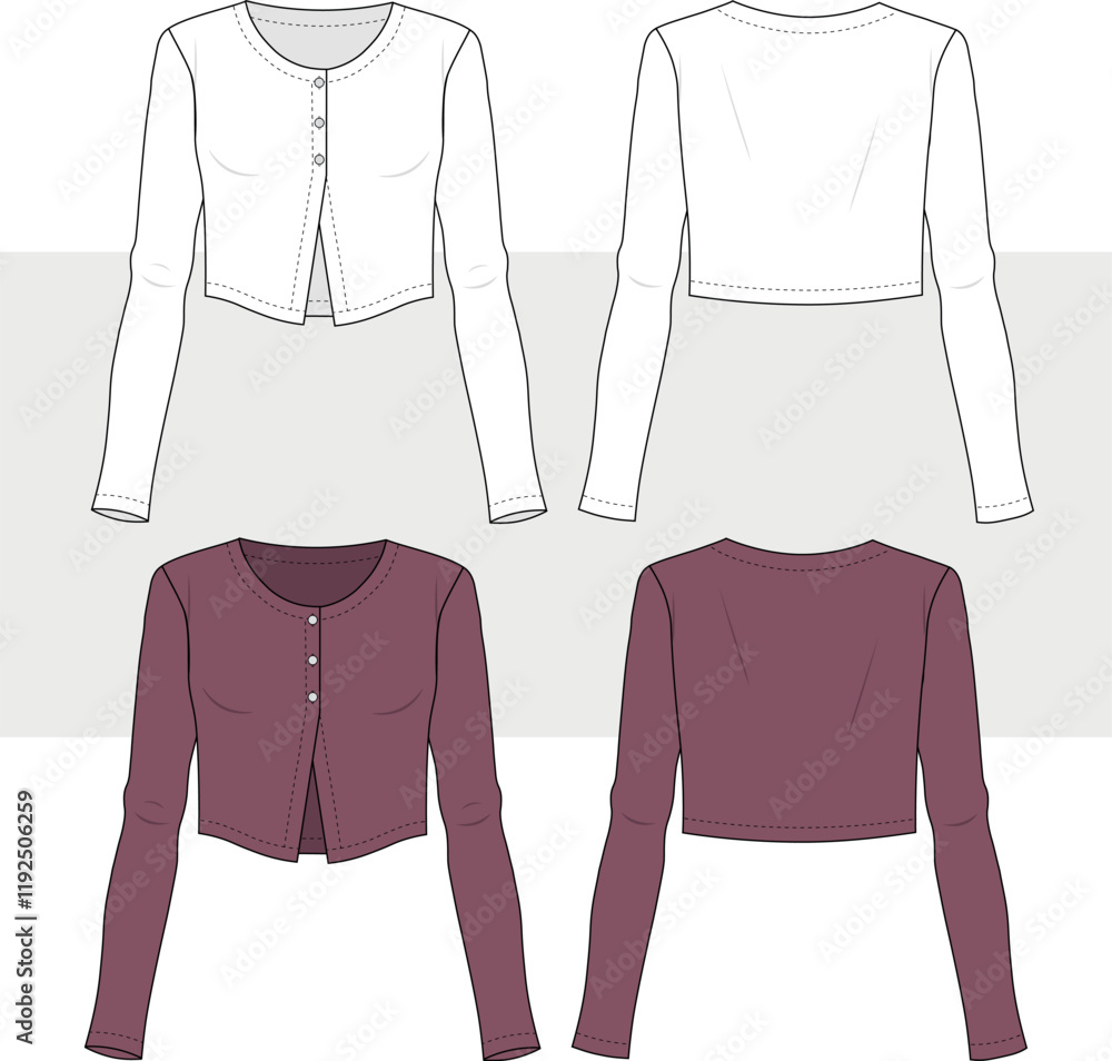 women's long sleeve cropped rib cardigan top illustration technical ...