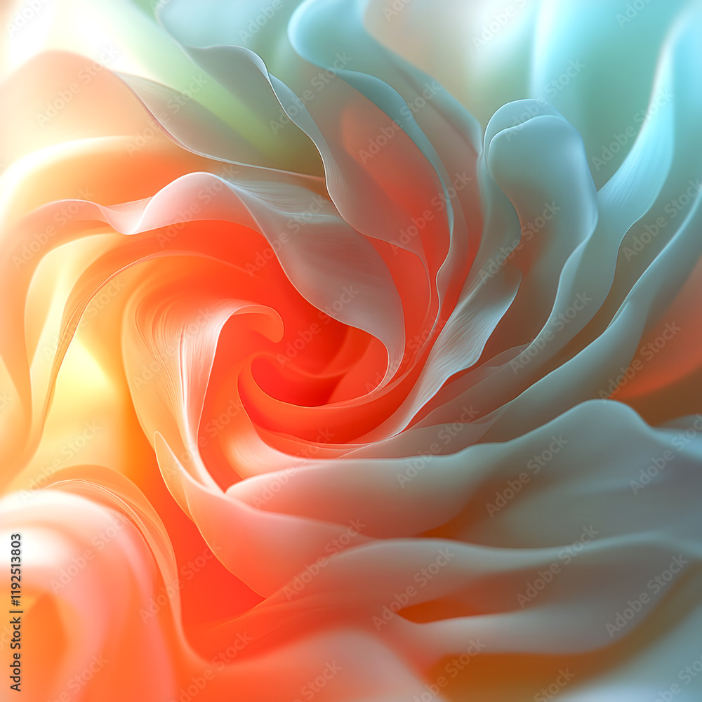 Digital illustration of translucent strips of fabric spiraling like a ...