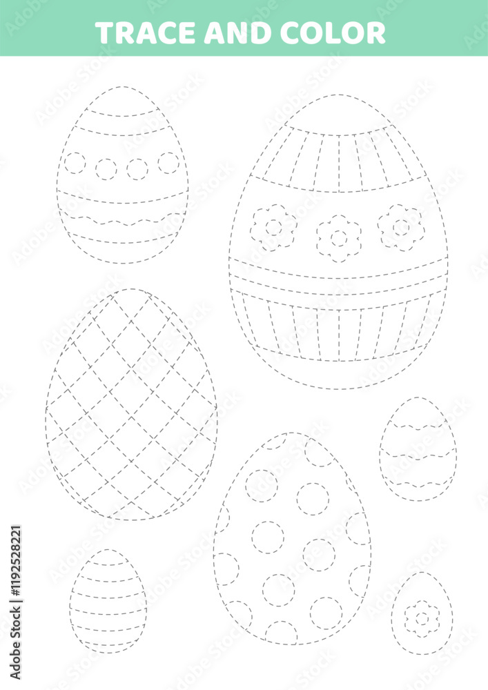 Trace and color. Easter eggs. Handwriting practice. Activity for kids ...