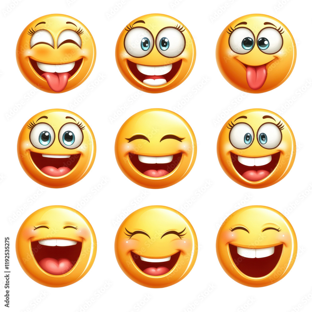 Happy emoji faces expressing various emotions like joy and playfulness ...