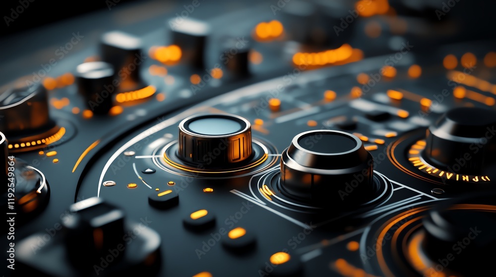 A time-travel control panel with rotary knobs, holographic timelines ...