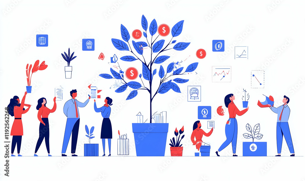 Dynamic flat vector illustrations showcasing economic growth, featuring ...