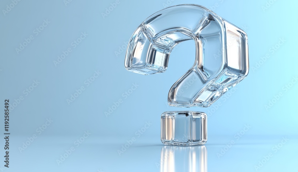 3D Glass Question Mark with Floating Broken Pieces on Blue Background ...