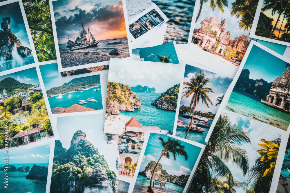 Collage of travel photos. Postcards with famous landmarks and cultural ...