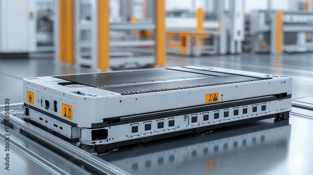 Automated guided vehicle moving through smart factory: modern automation in industry 4.0 Stock ...