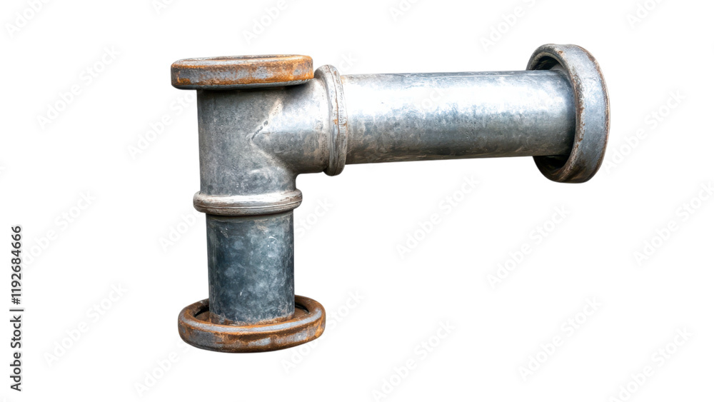 One metal pipe concept, Rusty metal pipe fitting on transparent ...