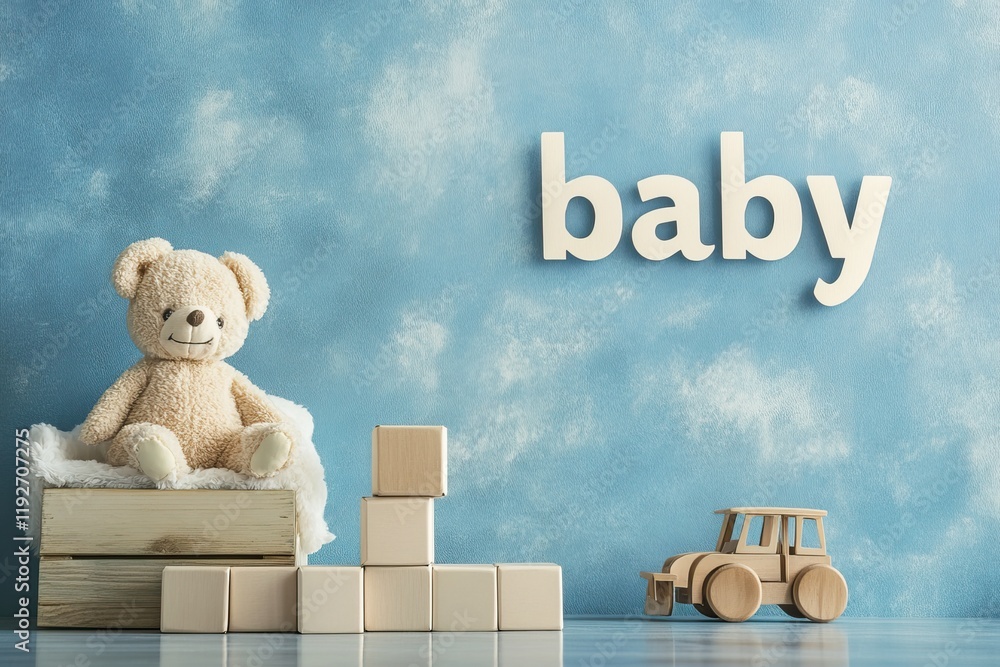 Baby-themed room decorations with pastel colors and teddy bear setup ...