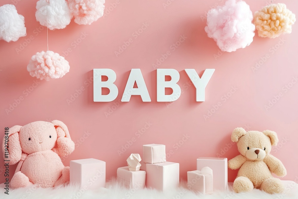 Baby-themed room decorations with pastel colors and teddy bear setup ...