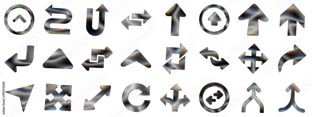 Ilustración de Stock Set of 3d arrow shapes with dark metal and rainbow ...