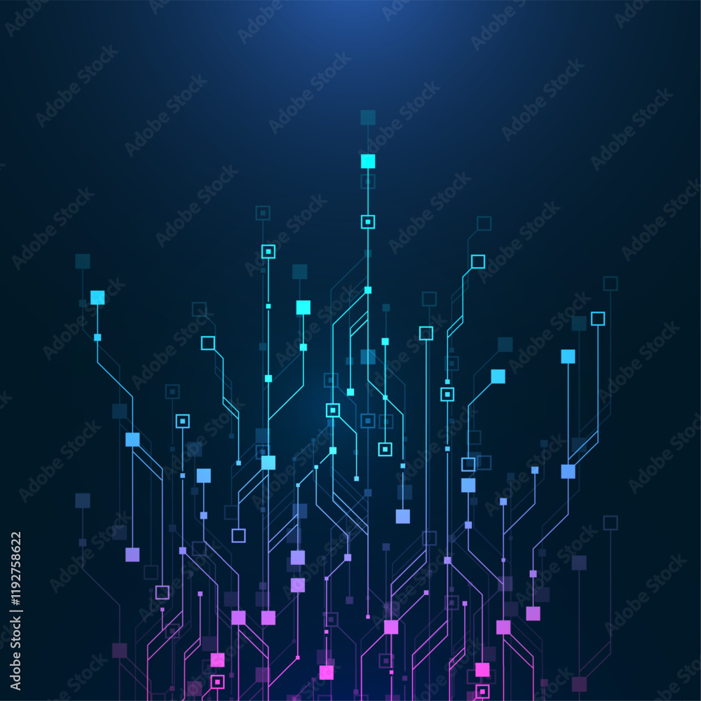 Artificial Intelligence or machine learning vector design. Quantum computer technology concept ...