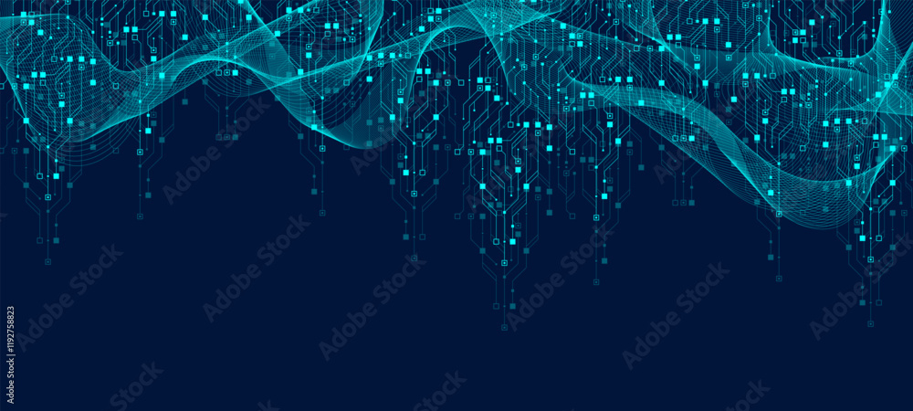 Artificial Intelligence or machine learning vector design. Quantum computer technology concept ...