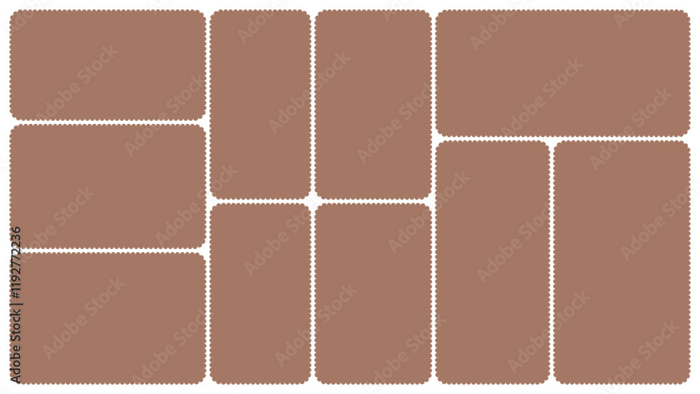 Scallop brown edged frame template. Bento collage grid shapes. Geometry ...