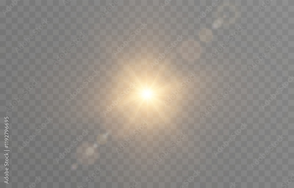 Vector realistic light png. Sun with rays and glare png. Sunlight or ...