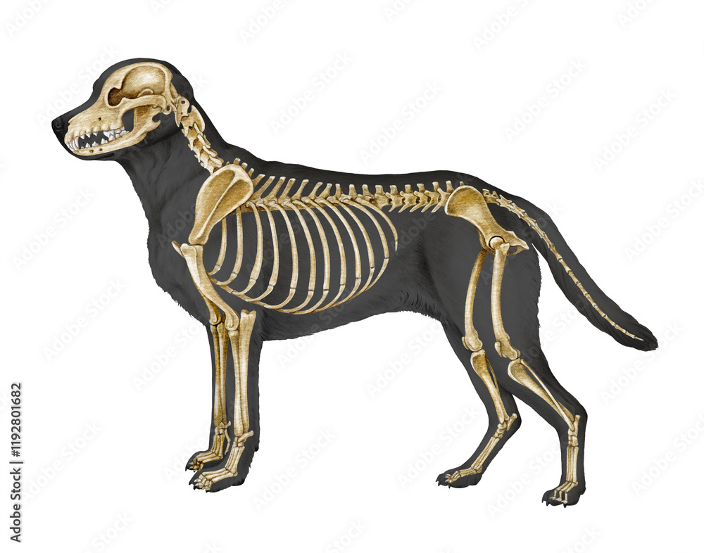 Dog skeleton on white background realistic detailed illustration ...