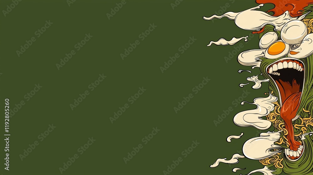 Cartoon illustration of a hungry monster eating noodles. Stock ...