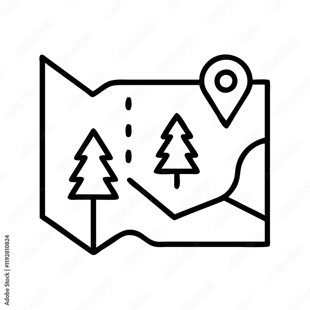 Vector de Stock campground trail map icon, campground trail map line ...
